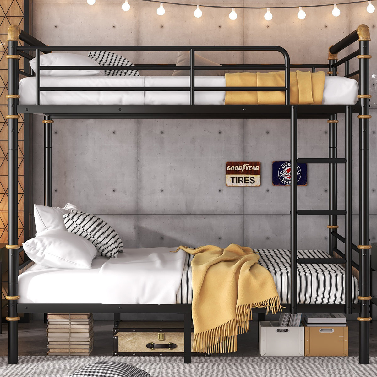 17 Stories Full over Full Metal Bunk Bed with Detachable Frame, Industrial Style Bunkbeds with ...